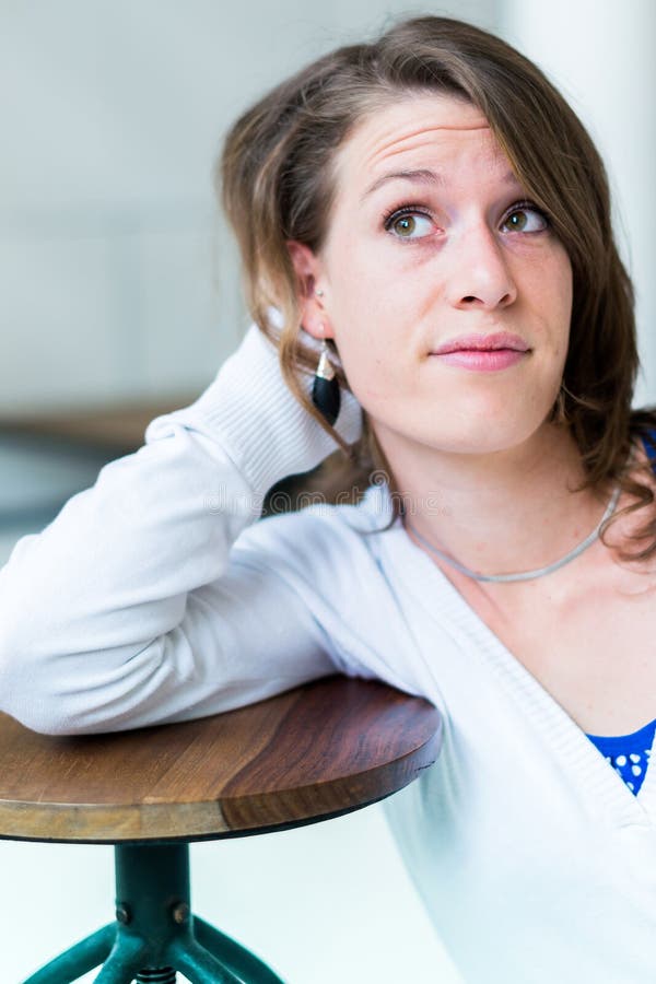 Thinking woman looking up stock photo. Image of people - 30769096