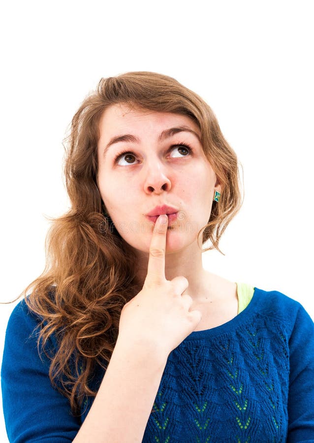 Thinking woman looking up stock image. Image of positivity - 34236993