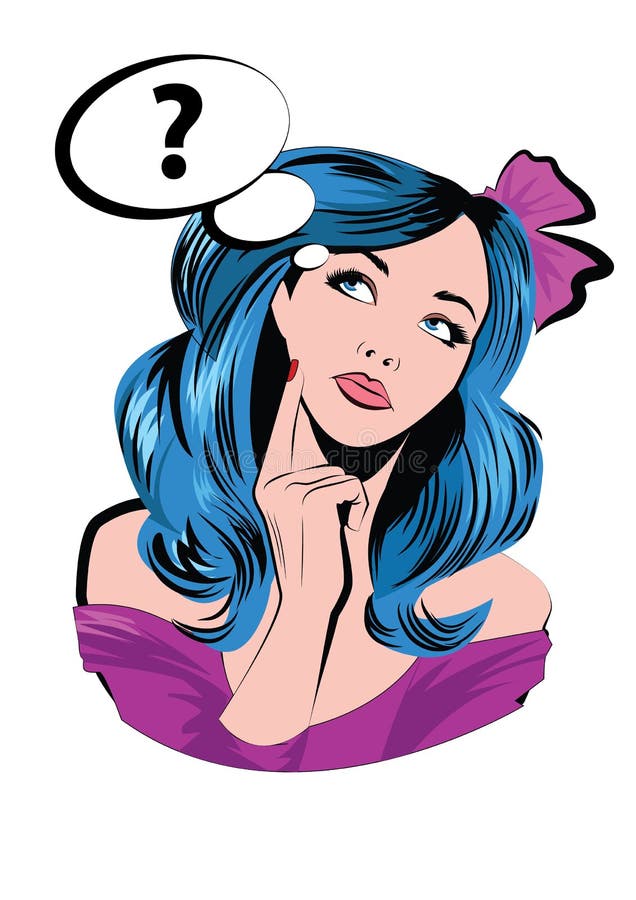 Thinking Woman Looking Up. Vector Illustration of Dreaming Woman Stock ...