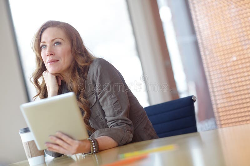 Thinking, Woman and Manager with Tablet in Office for Internet, Email ...