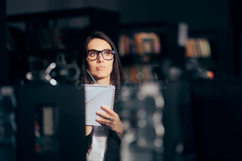 Thinking Woman Planning and Making a List Stock Image - Image of ...