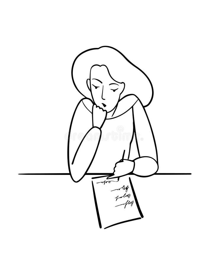 The Thinking Woman at Work. Hard Work with Brainstorming Stock Vector ...