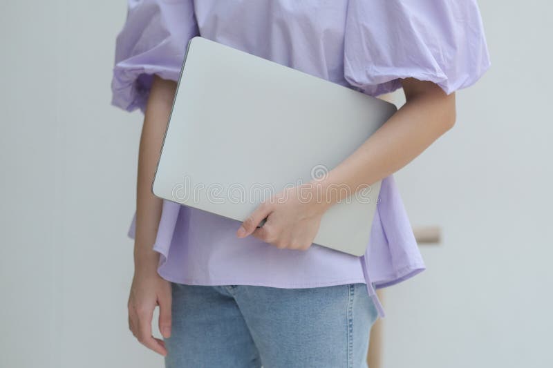 Thinking Women with White Laptop Computer in Co-working Space Stock ...