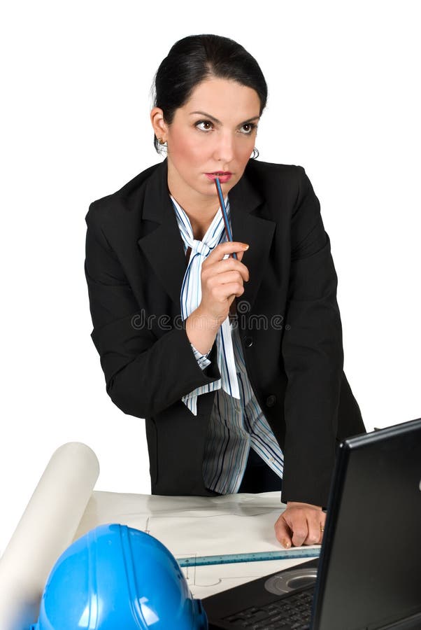 Engineer Woman Work in Office and Drawing Plans Stock Photo - Image of ...
