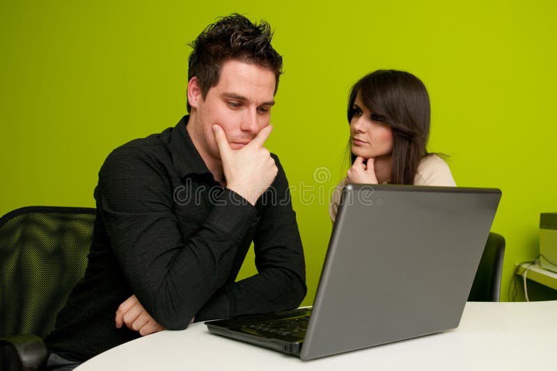 Thinking while Working on Computer Stock Photo - Image of attractive ...