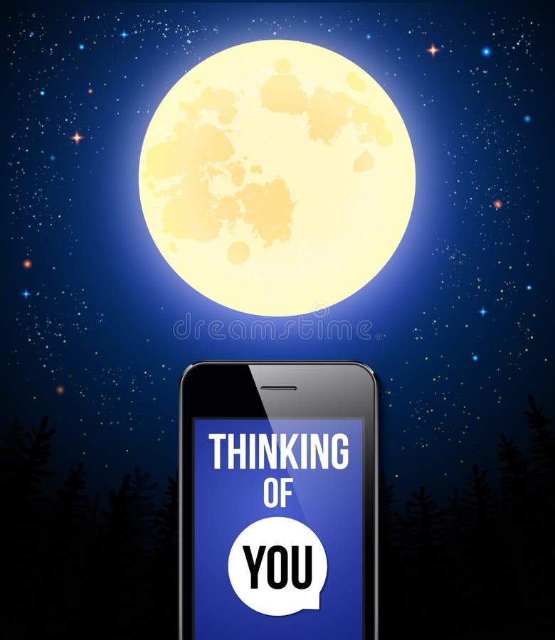 Thinking Of You Romantic Poster With Night Scene Full Moon And Stock Vector Illustration Of
