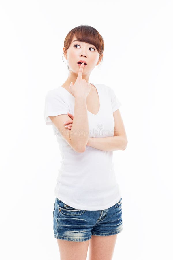 Thinking Young Asian Student. Stock Photo - Image of looking, hand ...