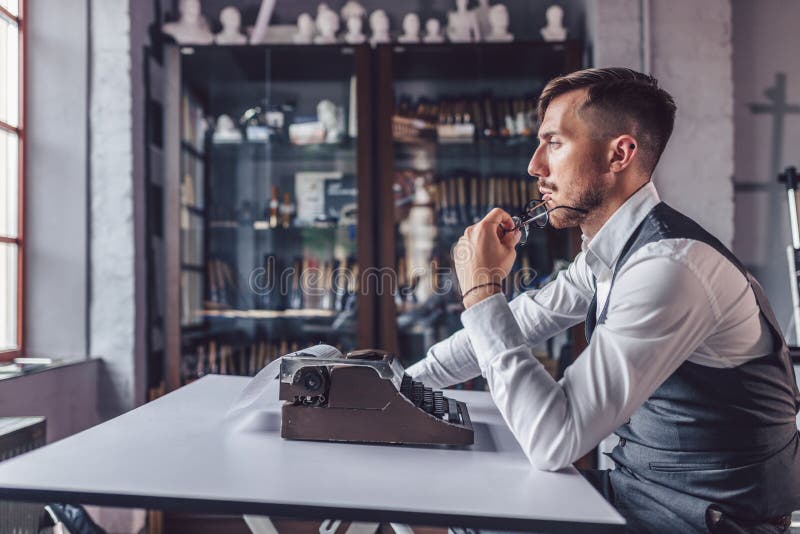 Thinking Young Writer Indoors Stock Photo - Image of paper, type: 133343866