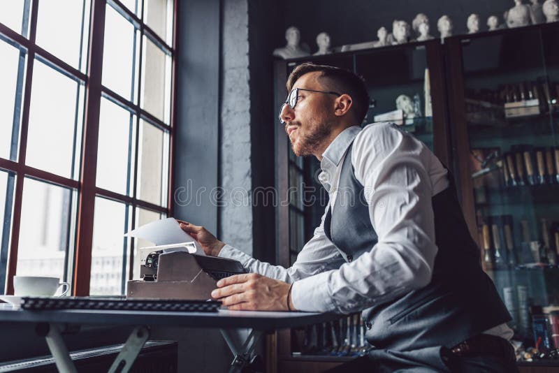 Thinking Young Writer at Work Stock Photo - Image of paper, office ...