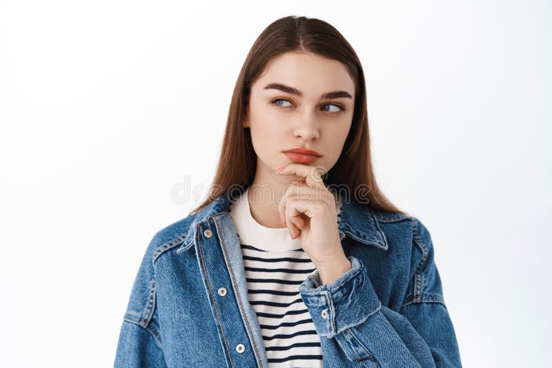 She Thinks about it. Pensive Girl Making Decision, Looking Aside while ...