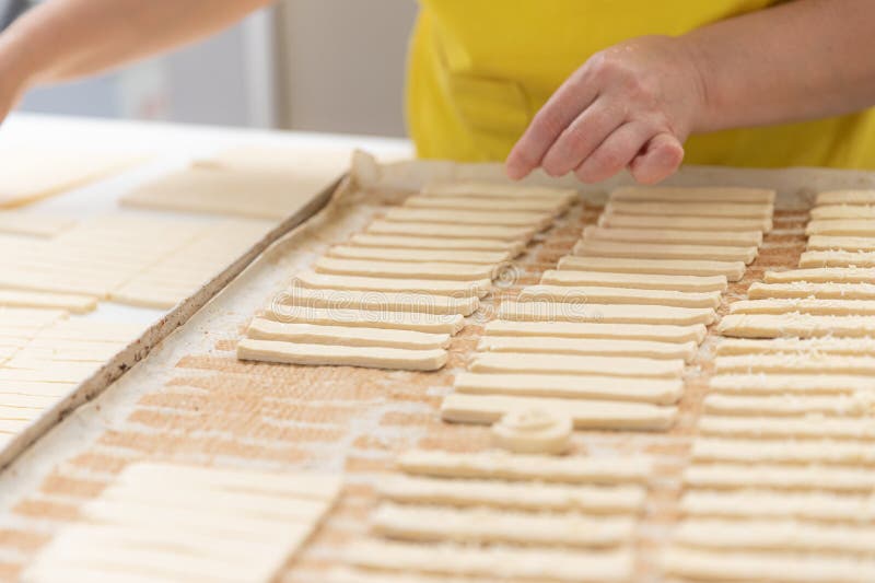 Thinly Rolled and Cut into Strips of Dough Stock Photo - Image of ...