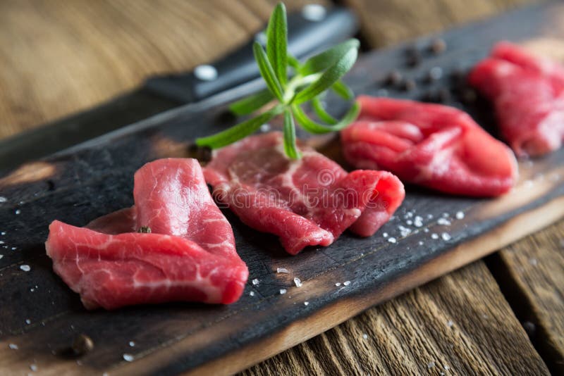 Thinly Sliced Beef Pieces. Beef Carpaccio Stock Photo - Image of piece ...