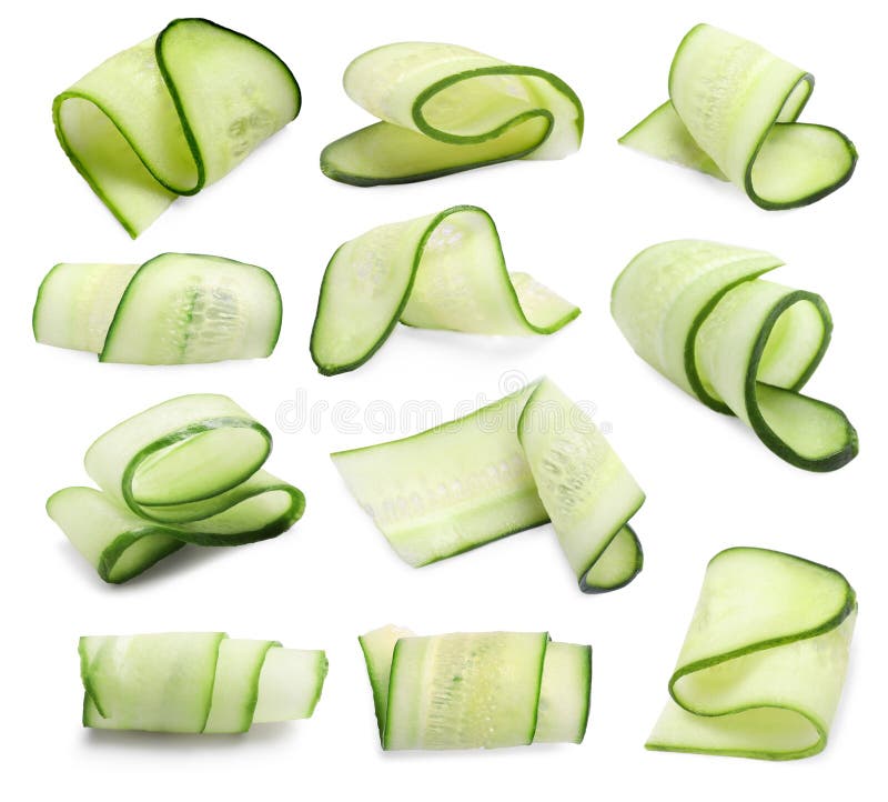 Thinly Sliced Cucumbers Isolated on White, Collage Stock Image - Image ...