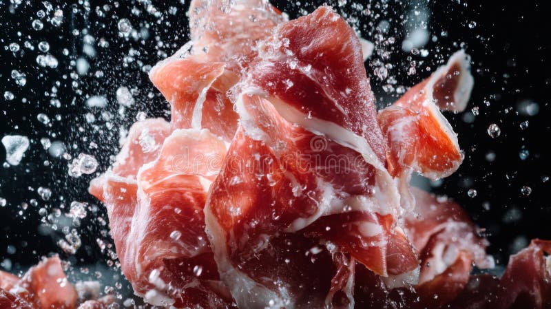 Thinly Sliced Cured Meat in Water Splash Stock Illustration ...