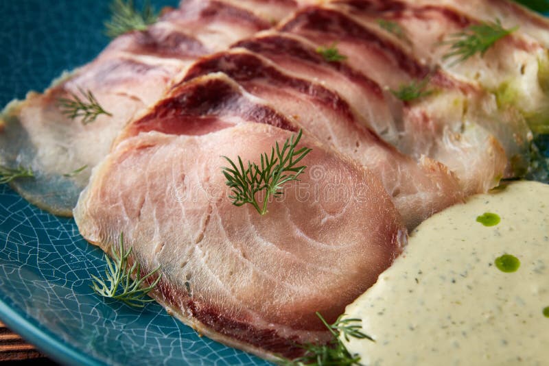 Thinly Sliced Fish Fillet with Sauce Stock Photo - Image of healthy ...