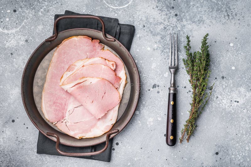 Thinly Sliced Pork Ham Smoked Meat Grey Background Top View Stock ...