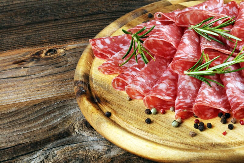 Thinly Sliced Salami, Delicious Snack Rustic Salami on Table Stock ...