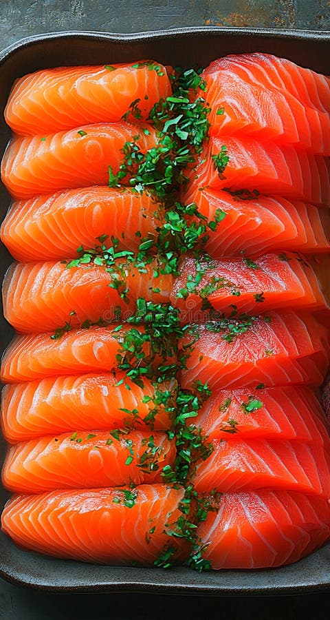 Thinly Sliced of Salmon, Tuna and King Fish Stock Photo - Image of ...