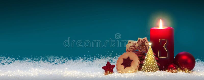 Third Advent. Christmas Background with Advent Candle and Decoration ...