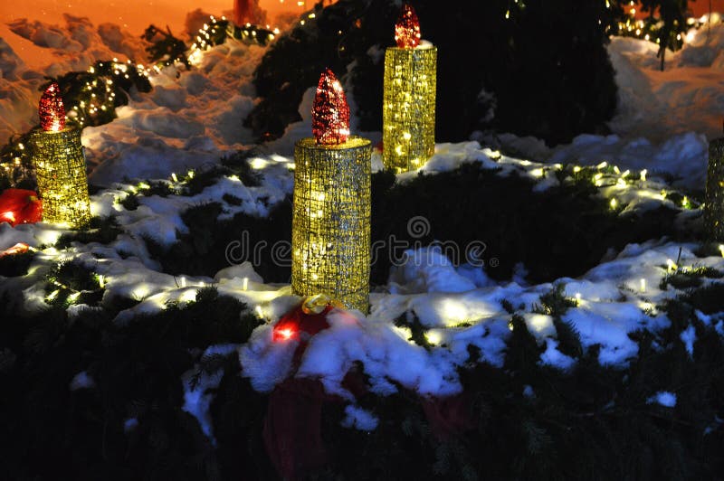 The Third Candle of Advent Turned on and Snow Stock Image - Image of ...