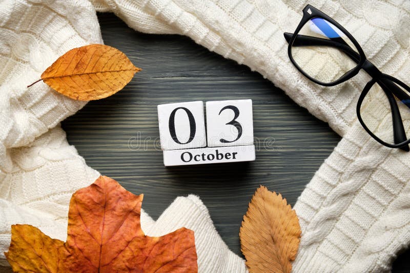 Third Day of Autumn Month Calendar October Stock Photo - Image of plan ...