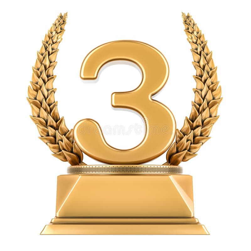 Third Place Golden Trophy Cup, 3D Rendering Stock Illustration ...