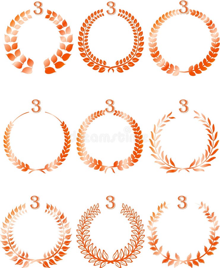 Third Place Round Frame of Copper Laurel and Crown Set Stock Vector ...