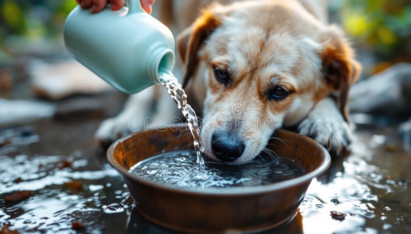 Thirsty Dog Drinking Fresh Water from Bowl Outdoors Stock Photo - Image of nature, welfare ...