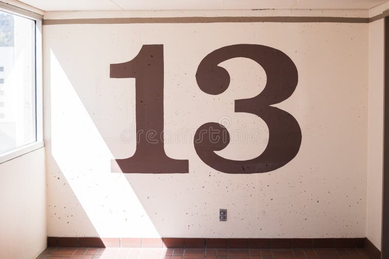 Thirteen or 13 on Interior Wall Stock Image - Image of white, level ...