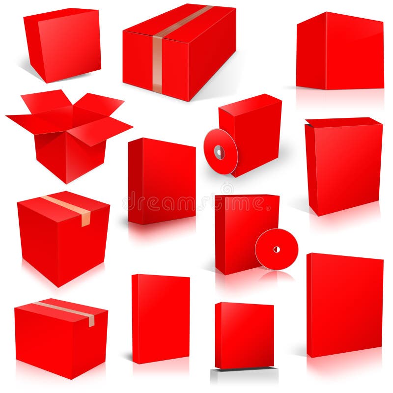 Thirteen Red Shipping Box and Software Boxes for Layouts and ...