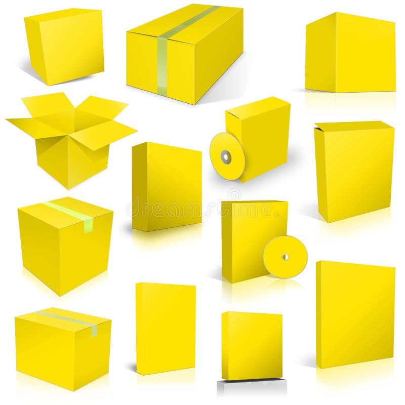 Thirteen Yellow Shipping Box and Software Boxes for Layouts and ...