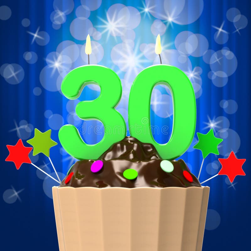 Thirty Candle on Cupcake Shows Sweet Stock Illustration - Illustration ...