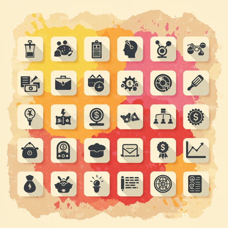 Thirty Flat Icons Arranged in a 5x6 Grid, Each Represented Inside ...