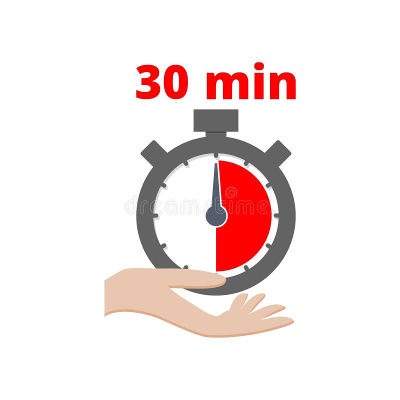 30 Thirty Minutes Clock in Hand Icon or Sign Stock Vector ...