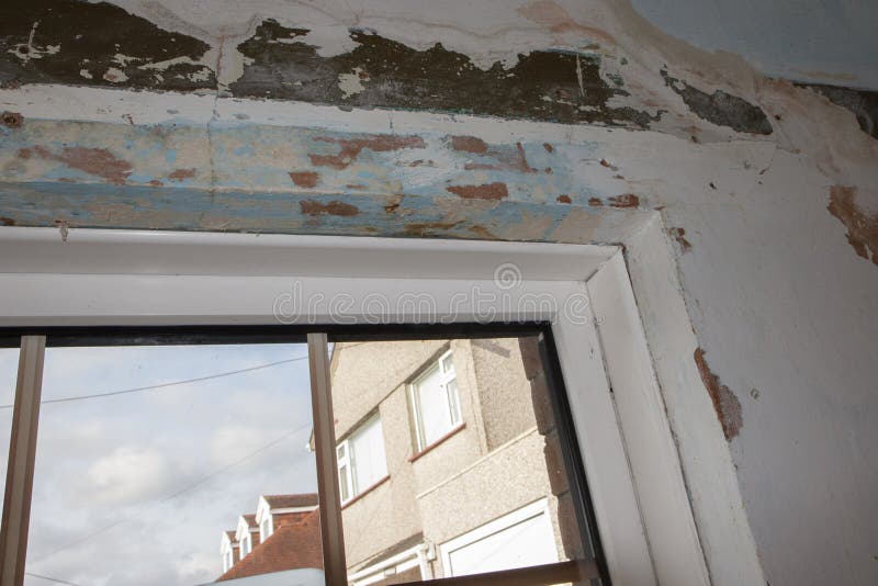 Old Pvc Window Frame and Surrounding Plaster Walls. Stock Image - Image ...
