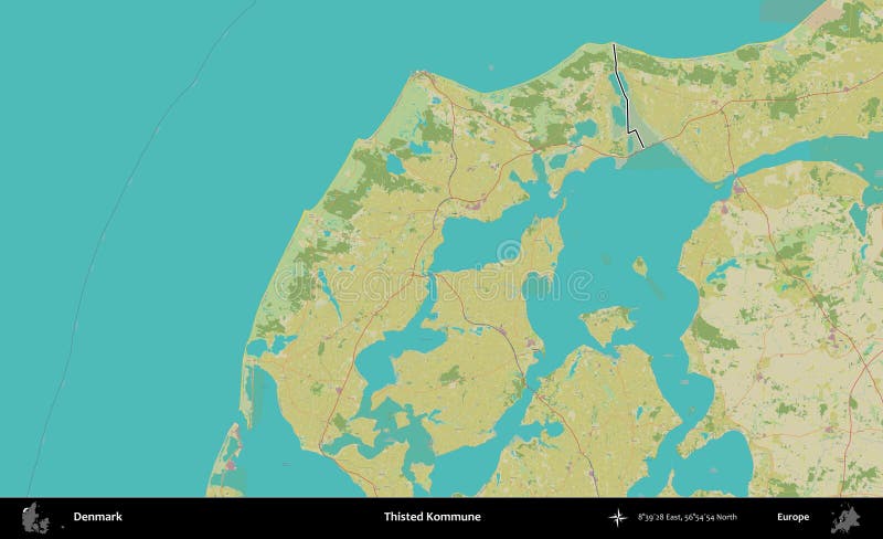Thisted Kommune Outlined, Denmark. Topographic Humanitarian Stock ...