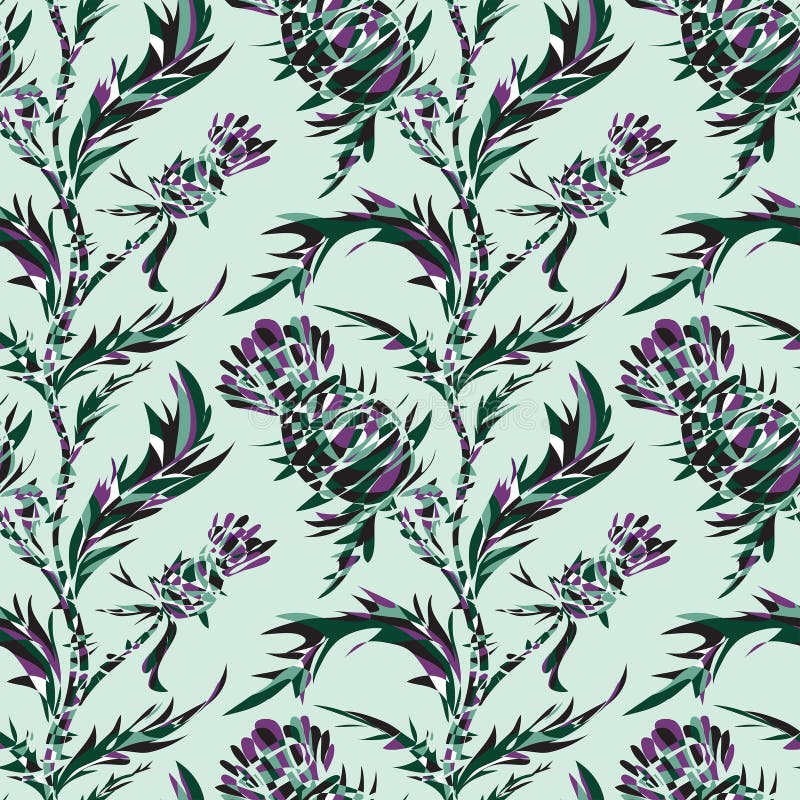 Vector Seamless Pattern with Thistle Stock Vector - Illustration of ...