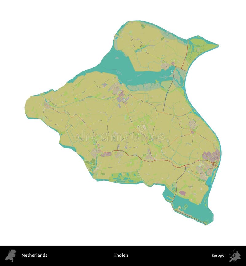 Tholen, Netherlands, Isolated on White. Topographic Humanitarian Stock ...