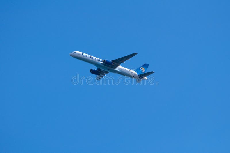 Thomas Cook Jet Against Blue Sky Editorial Stock Photo - Image of booze ...