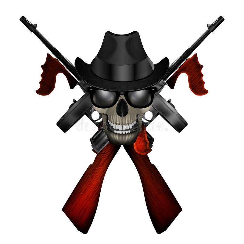Thompson Machine Emblem with Skull in Hat Stock Vector - Illustration ...
