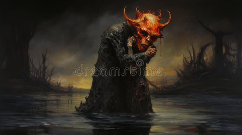 Gothic Eldrich Horror Oil Painting Devil in Water Stock Illustration ...