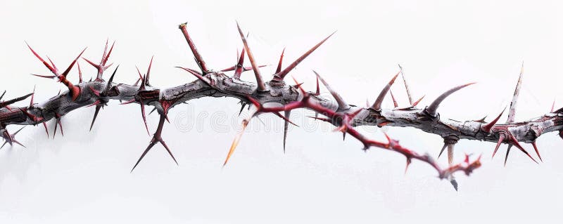 Thorny Branch with Sharp Red Spikes Against White Background Stock ...