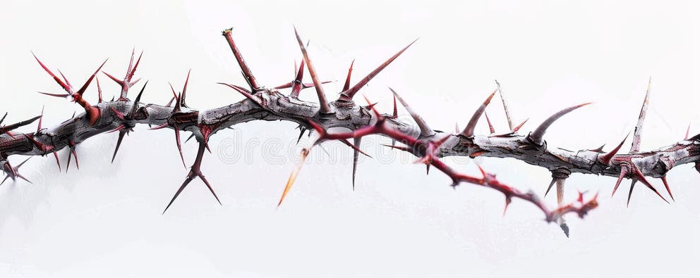 Thorny Branch with Sharp Red Spikes Against White Background Stock ...