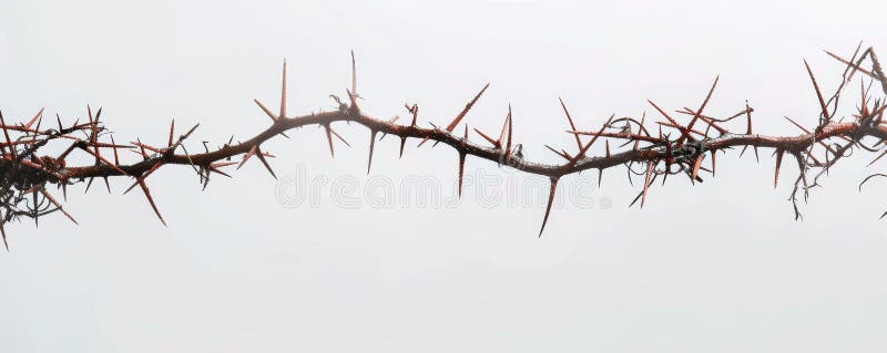 Thorny Branch with Sharp Thorns Against White Background, Close-up ...