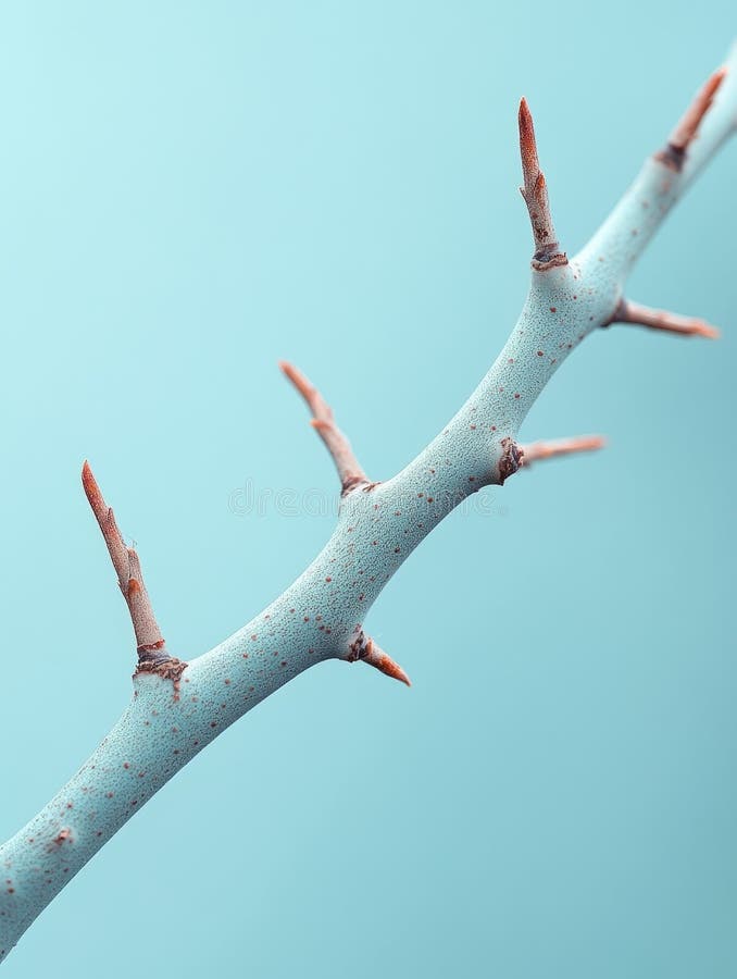 Thorny Branch with Sharp Thorns on a Blue Background. Stock Photo ...