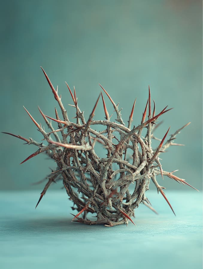 Thorny Crown on Teal Background, Symbolic and Textured Stock Image - Image of solitude, dramatic ...