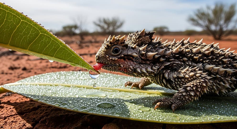 Thorny Devil Lizard Drinking Water Droplets Stock Illustration ...