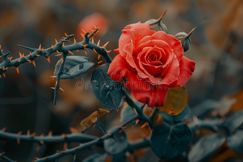 A thorny red rose stock image. Image of botanical, stem - 324814149