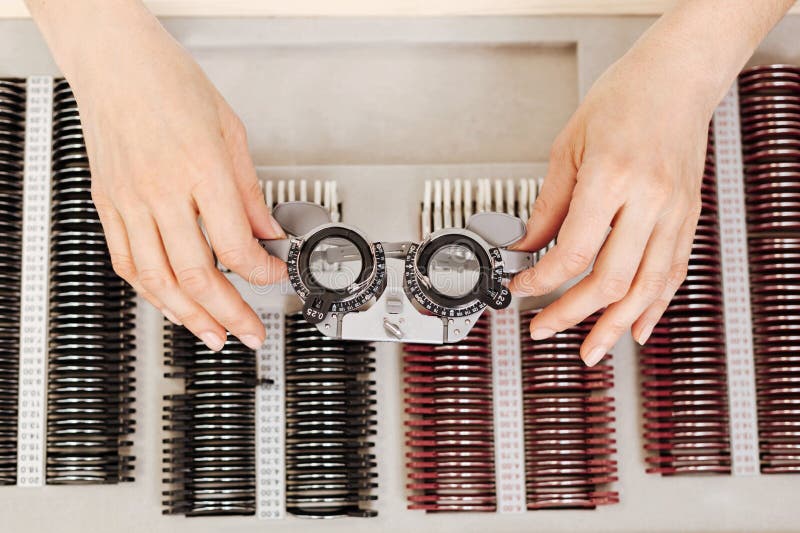 Thorough Professional Optician Putting Trial Spectacles Together Stock ...