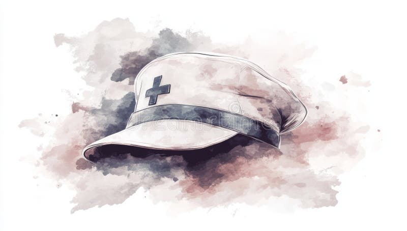 A Thorough Rendering of a White Military Cap with a Blue Stripe and a ...